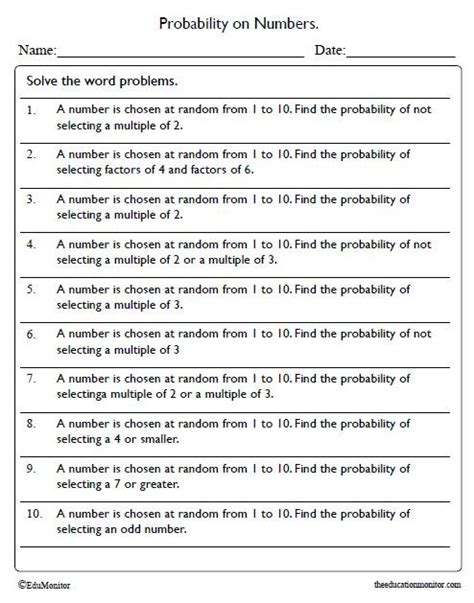 Probability On Numbers Worksheet For Grade 7 Edumonitor Science