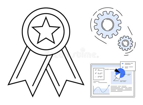 Award Ribbon Gears And Analytics Dashboard Representing Achievement