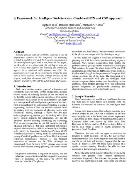 Pdf A Framework For Intelligent Web Services Combined Htn And Csp