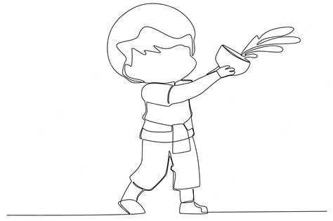 Premium Vector A Boy Splashing Water From The Bowl In Songkran