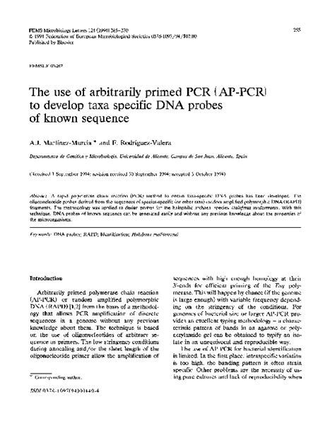Pdf The Use Of Arbitrarily Primed Pcr Ap Pcr To Develop Taxa