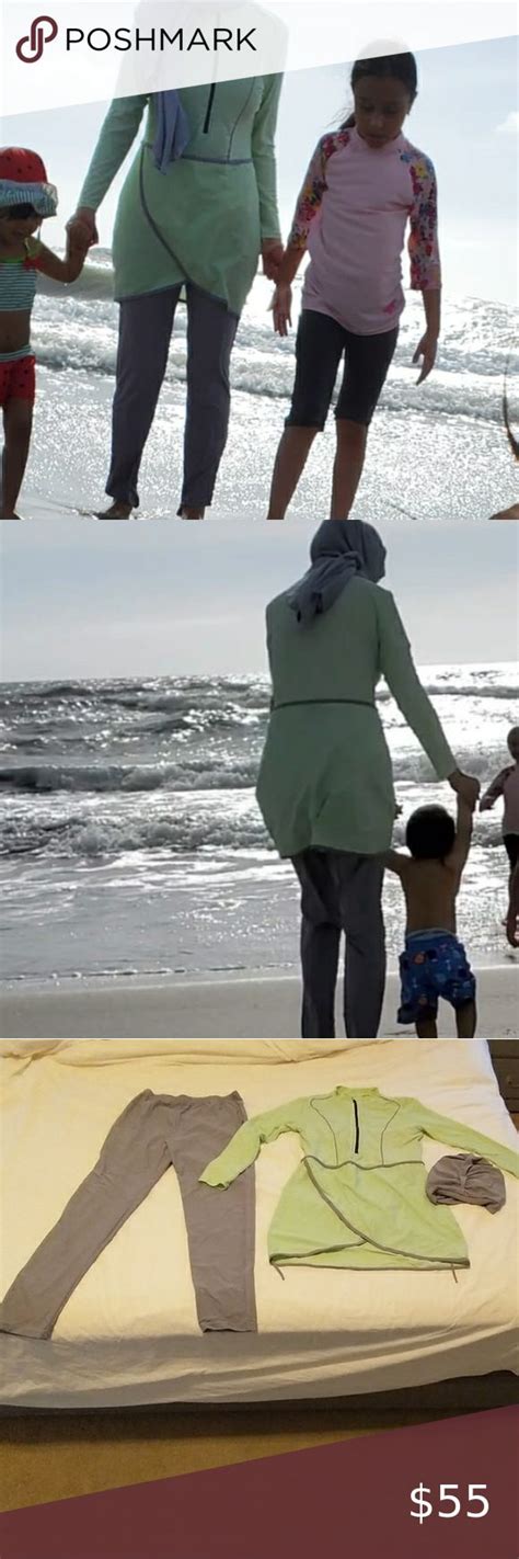 Modest Mint Gray Swimsuit Burkini Grey Swimsuit Burkini Swimsuits