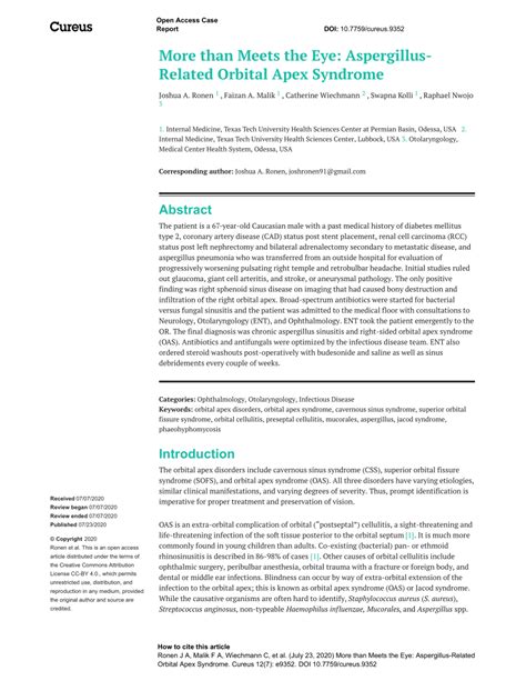 Pdf More Than Meets The Eye Aspergillus Related Orbital Apex Syndrome