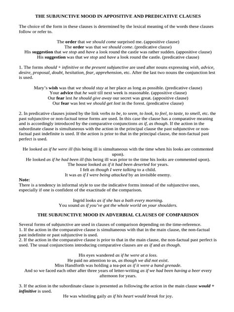 The Subjunctive Mood In Appositive And Predicative Clauses Pdf