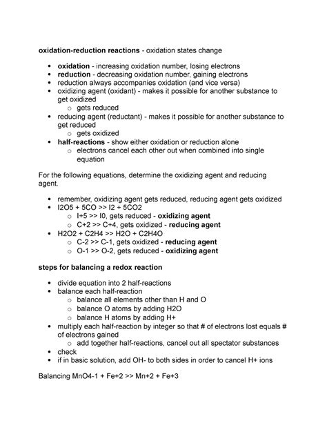 Topic 11 Class Notes Oxidation Reduction Reactions Oxidation