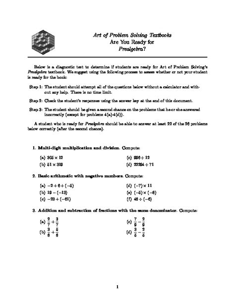 Aops Pre Test Prealgebra Pdfcoffee Com