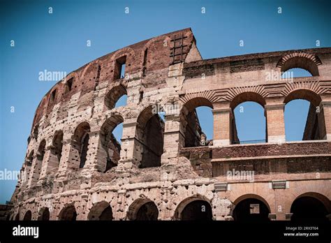View Of An Ancient Amphitheater Of The Colosseum In Rome Italy Stock