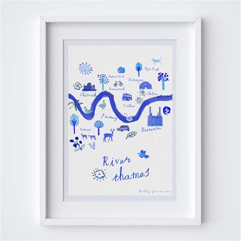 River Thames Map Poster London Blue Landmarks Travel Print Sw