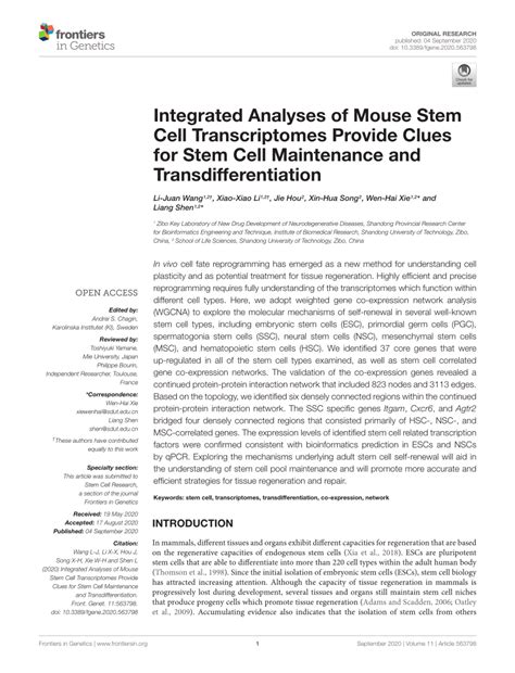 Pdf Integrated Analyses Of Mouse Stem Cell Transcriptomes Provide Clues For Stem Cell
