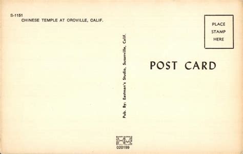 Chinese Temple Oroville Ca Postcard