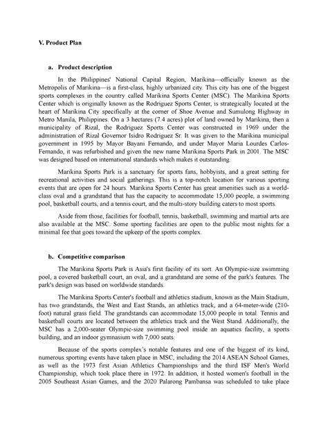 Product Plan Product Plan Of Marikina Sports Complex V Product