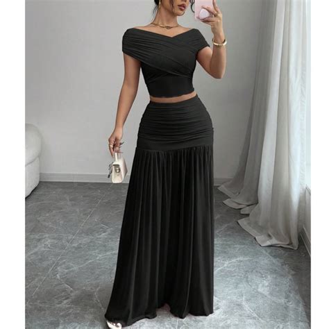 Skirts Solid Black Fitted Crop Top Maxi Skirt Set Poshmark