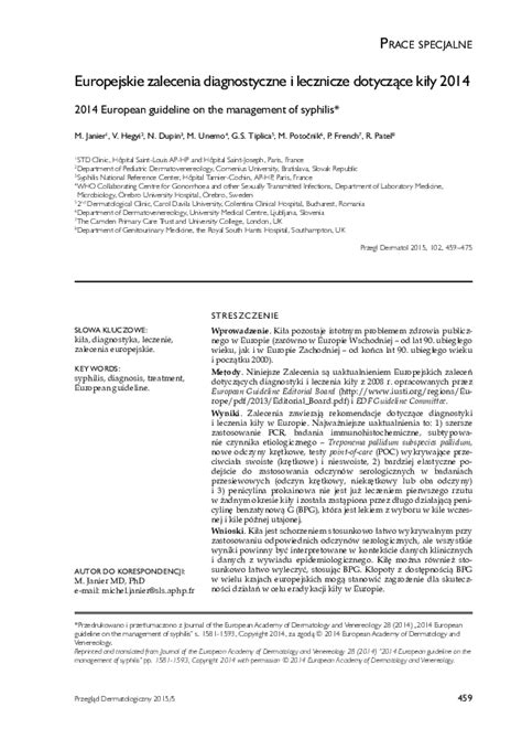 Pdf 2014 European Guideline On The Management Of Syphilis