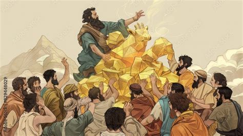 Biblical Illustration The Golden Calf Israelites Worshipping Moses
