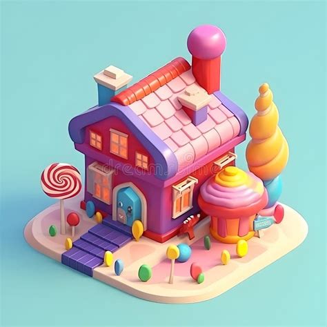 Sweet Candy House In 3d Isometric Style Sweet Life Concept Generative Ai Stock Illustration