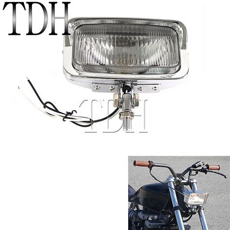 Chrome Motorcycle Rectangle Lamp Retro Headlight For Harley Chopper