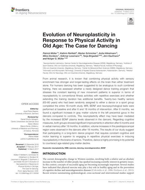 Pdf Evolution Of Neuroplasticity In Response To Physical Activity In