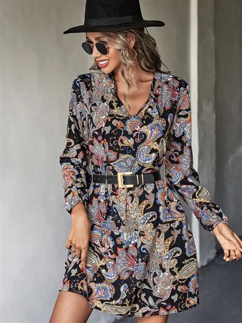 Womens Dresses Casual Floral Print Long Sleeve Swing Temu United Kingdom