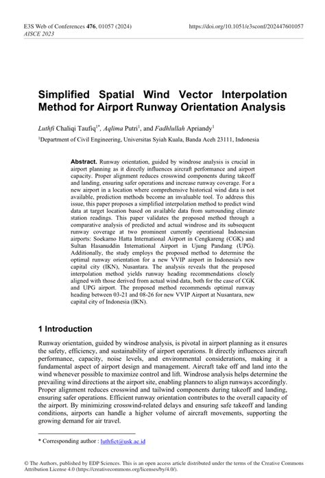 Pdf Simplified Spatial Wind Vector Interpolation Method For Airport