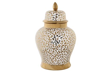 Jarrón Tibor Decorativo Con Tapa Fabricado En Porcelana De 40 Cm De