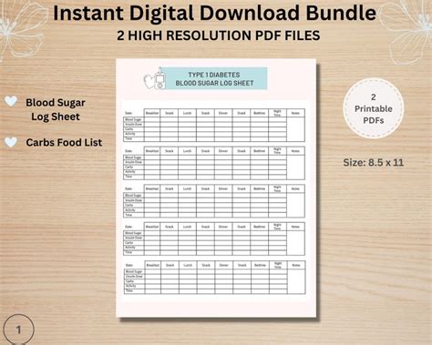 Blood Glucose Planner Insulin Log Sheet And Food Carbs List Blood Sugar