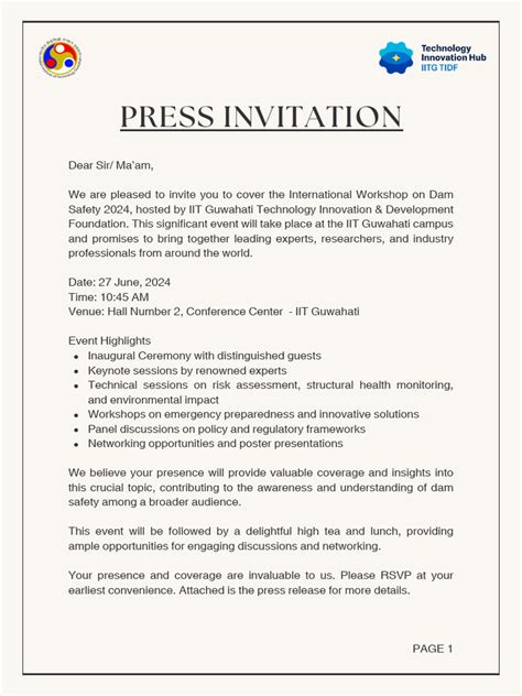 Press Invitation International Workshop On Dam Safety 2024 Iit