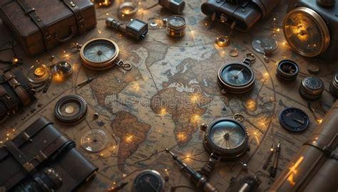 Vintage World Map With Compasses Stock Image Image Of Collection