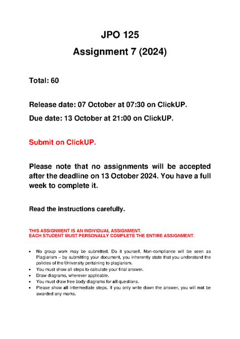Assignment 7 Jpo 125 Assignment 7 202 4 Total 60 Release Date 07
