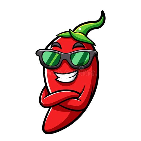 Cool Cartoon Red Chili Pepper Wearing Sunglasses With Arms Crossed Stock Vector Illustration