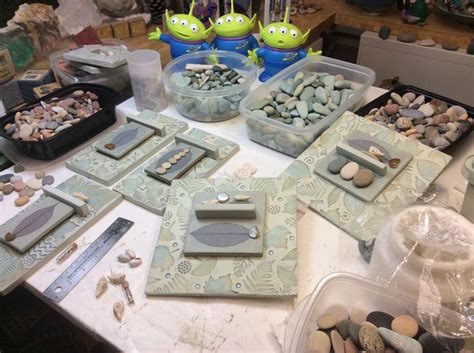 Sue Is Working On Mixed Media Assemblages Clay Beach Stones Leaves