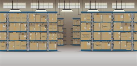 Premium Vector Warehouse Interior With Boxes On Racks Flat Design