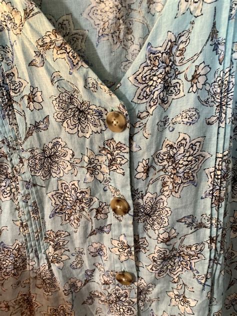 J Jill Womens Linen Button Up Dress Blue Floral Size M Ebay