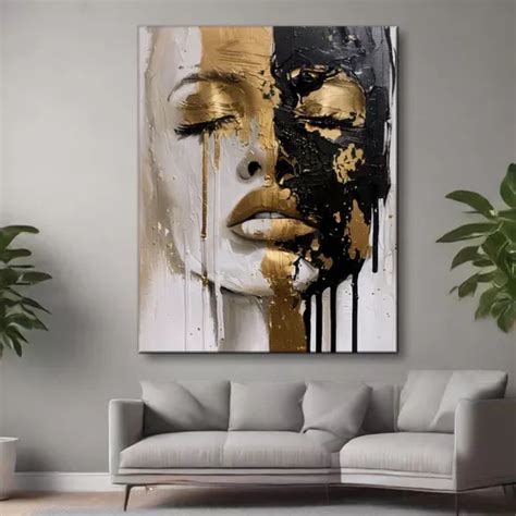 Cuadro Mujer Dorado Con Negro Artistico Canvas 120x80 C65 Modelo 1