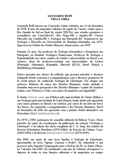 Biografia De Leonardo Boff Pdf Educação Religiosa Religião E Crença