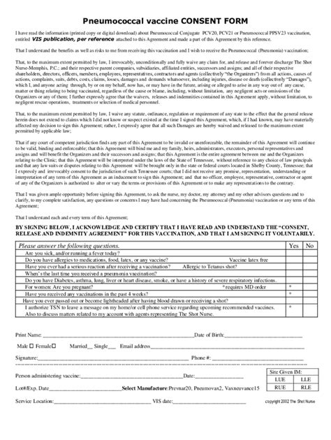 Fillable Online Pneumococcal Vaccine Consent Form Fax Email Print Pdffiller