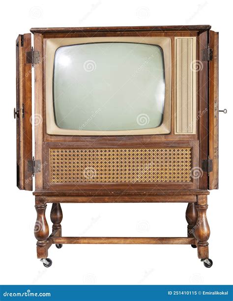 Vintage Television With Cut Out Screen On Isolated Background Stock
