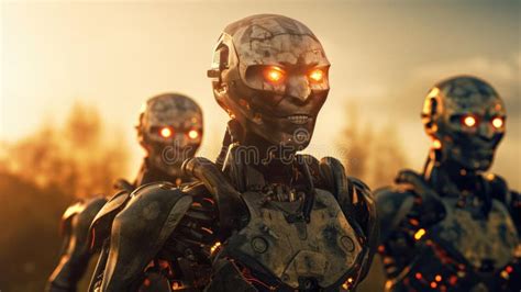 Group Of Combat Robots Soldiers Stock Illustration Illustration Of
