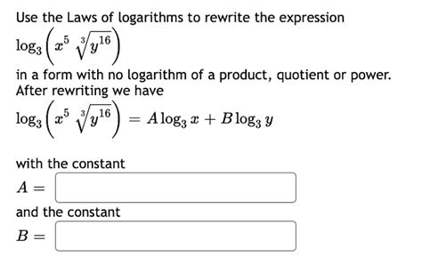 Solved 10 6 2 Y The Expression Log Can Be Written In The Chegg Com