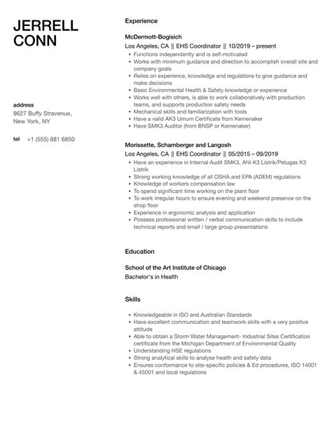 Ehs Coordinator Resume Samples Velvet Jobs