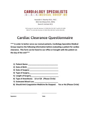 Cardio Clearance Form Fill Out And Sign Printable Pdf Template