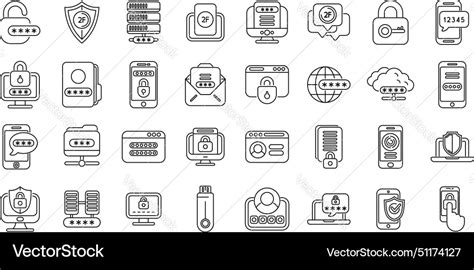 Multi Factor Authentication Icons Set Outline Vector Image