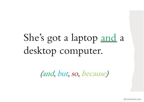 Conjunctions And But So Because English Esl Powerpoints