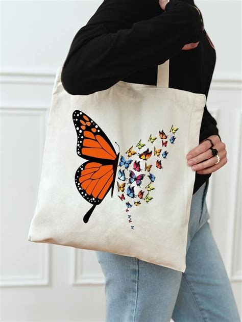 Butterfly Graphic Shopper Bag Creative Tote Bag Handmade Leather