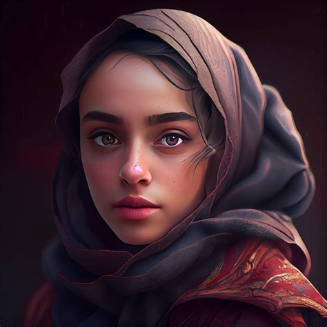 Retrato De Una Hermosa Niña Musulmana Renderizado 3d Foto Premium