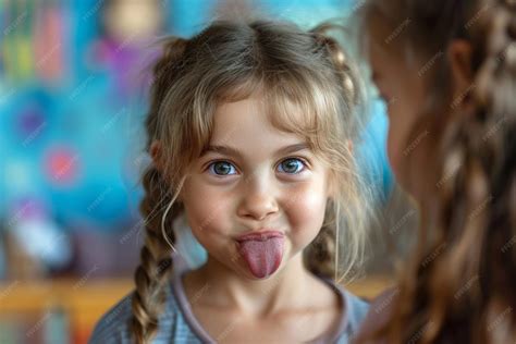 Adorable Young Girl With Freckles Playfully Sticking Her Tongue Out In