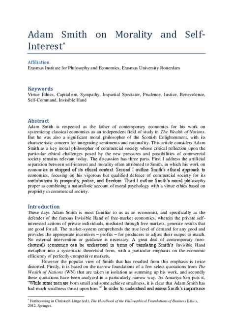 Pdf Adam Smith On Morality And Self Interest