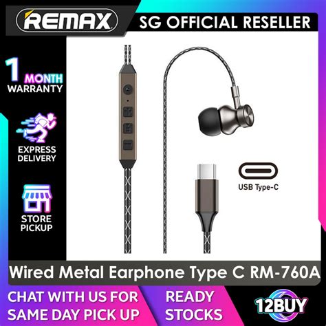 Remax Wired Metal Earphone Type C RM 760A Noise Cancelling With Mic 1 2m Shopee Singapore