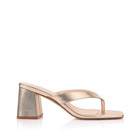 Stoked Block Heel Thongs Champagne Gold Verali Shoes