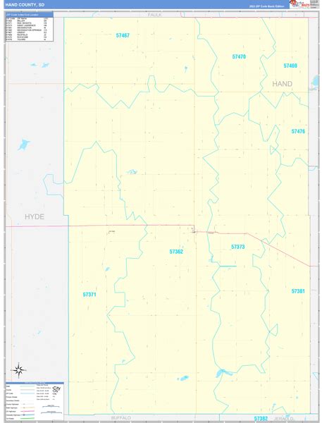Hand County Sd Zip Code Wall Map Basic Style By Marketmaps Mapsales