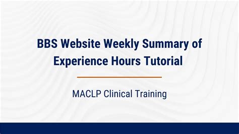 Archived Bbs Website Weekly Summary Of Experience Hours Tutorial Youtube